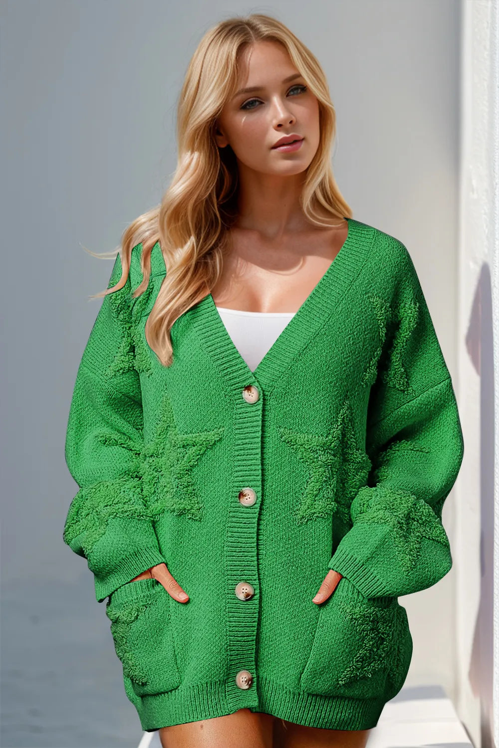 Double Take Full Size Button Up Star Pattern Cardigan | Kristi Pierce ...
